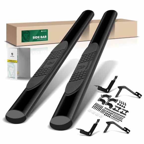 YHT Auto® YHTSBAR0226 4 Inch Black Steel Oval Straight Side Step Bars