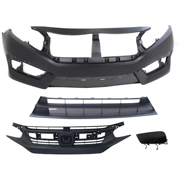 Replacement 4-Piece Kit Front Primed Bumper Cover with Bumper Grille ...