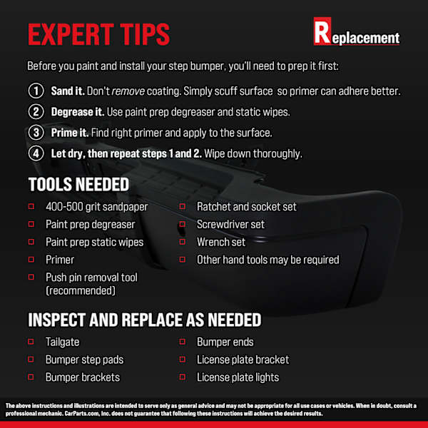 Replacement Rear Step Bumper, Painted Black Face Bar and Pads With ...