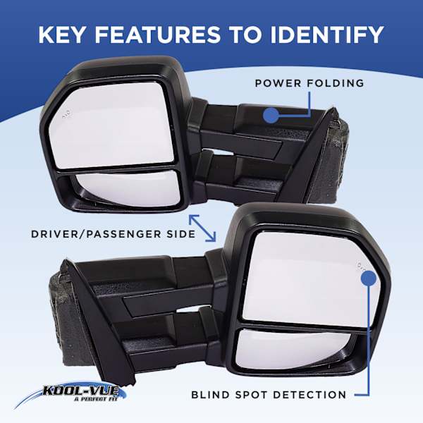 Kool Vue Driver and Passenger Side Towing Mirrors, Manual Adjust, Non ...