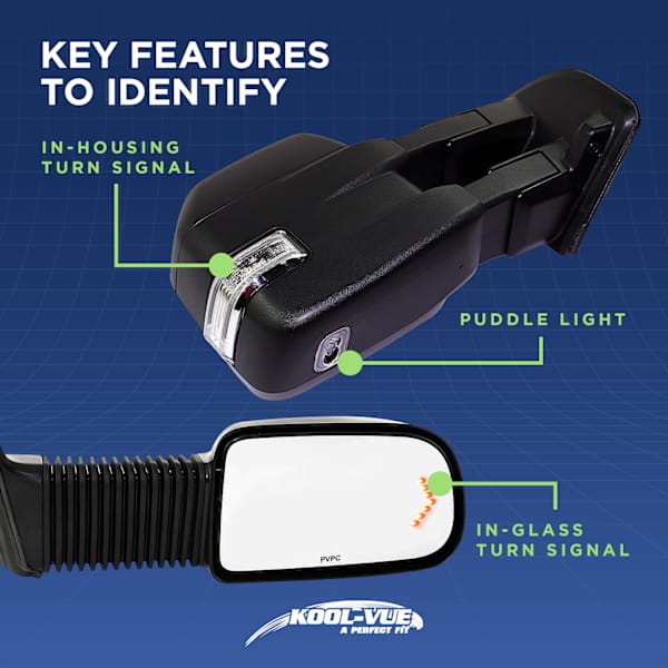 Kool Vue Driver and Passenger Side Towing Mirrors, Manual Adjust, Non ...