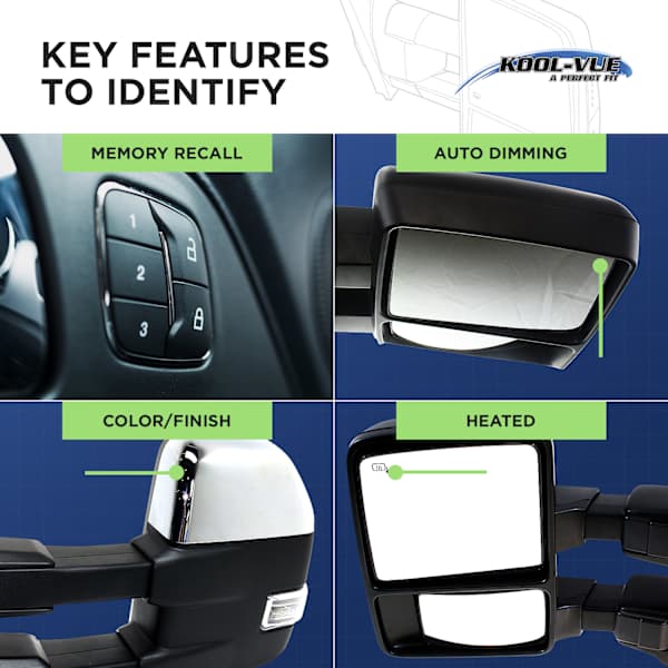 Kool Vue Driver and Passenger Side Towing Mirrors, Manual Adjust, Non ...