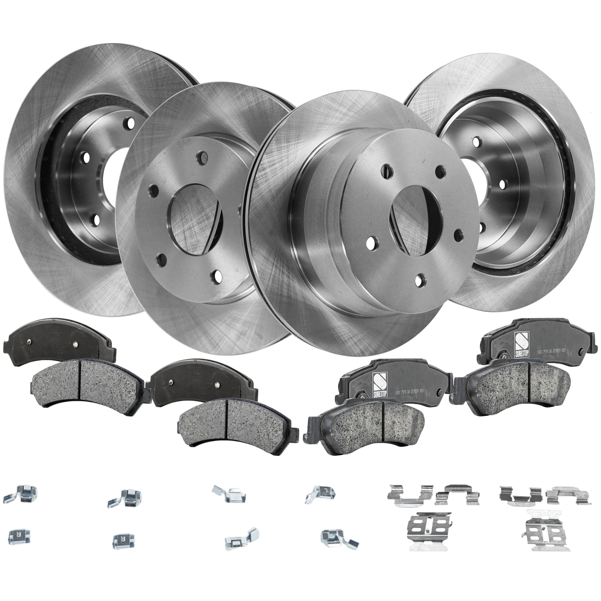 SureStop Front and Rear Brake Disc and Pad Kit Plain Surface 5 Lugs Ceramic Cast Iron Pro Line Series KIT 012821 02 43
